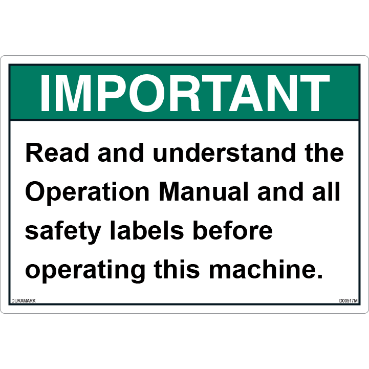 ANSI Safety Label - Notice - Read Manual and Safety Instructions