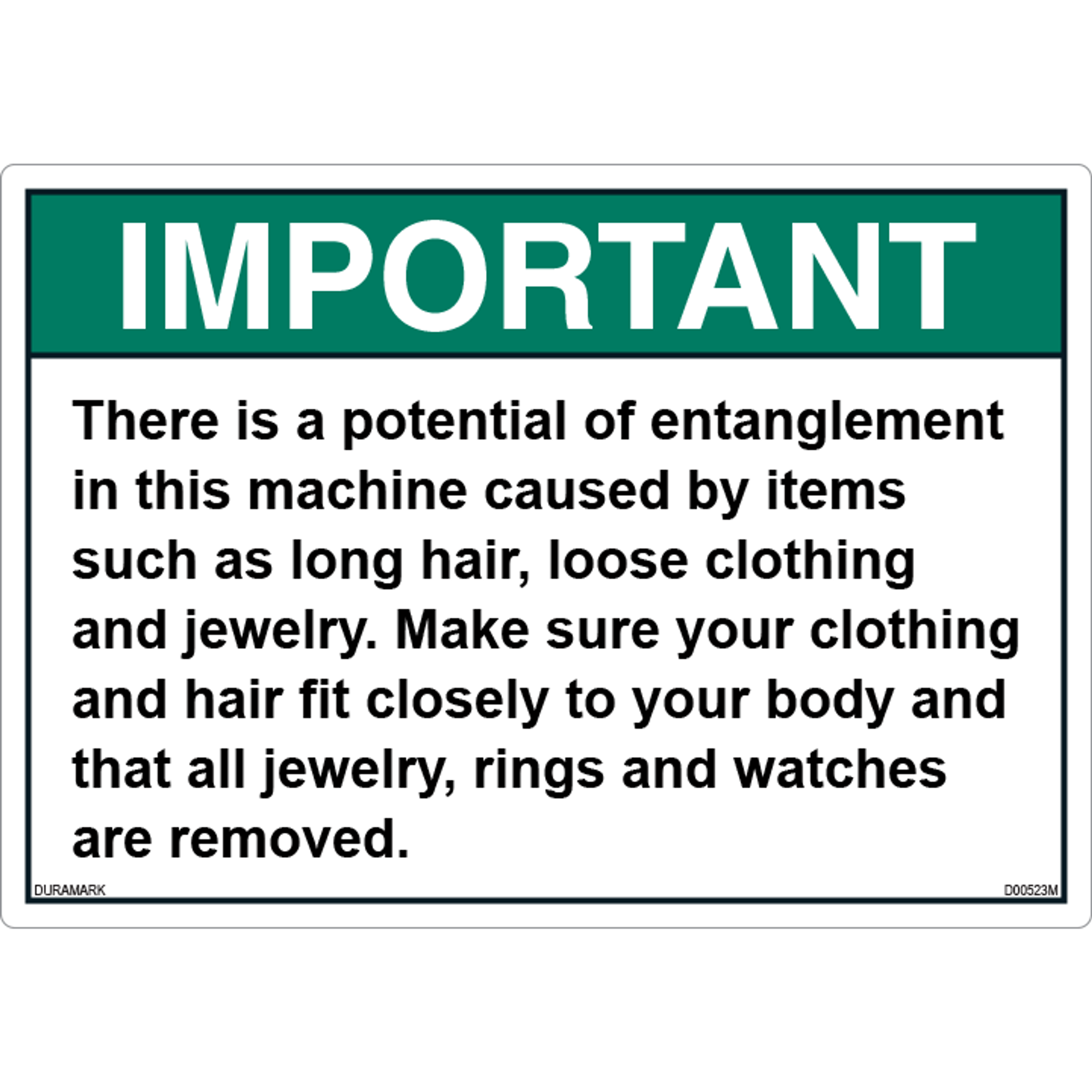 ANSI Safety Label - Warning - Entanglement Hazard