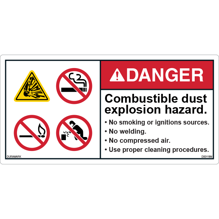 ANSI Safety Label - Danger - No Smoking - Combustible Dust Explosion Hazard