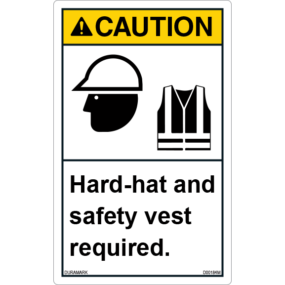 ANSI Safety Label - Caution - Construction Area - Hard Hat/Eye/Ear/Vest ...