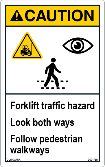 ANSI Safety Label - Caution - Forklift Traffic Hazard - Vertical
