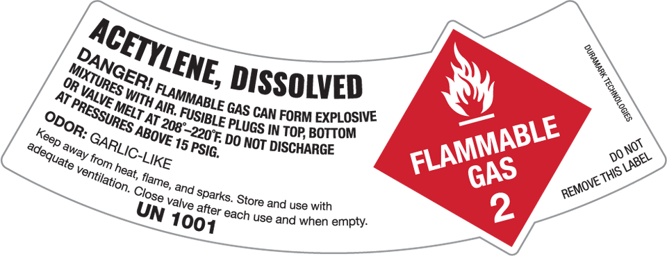 Cylinder Shoulder Label For Class 2 Flammable Gas: Acetylene, Dissolved ...