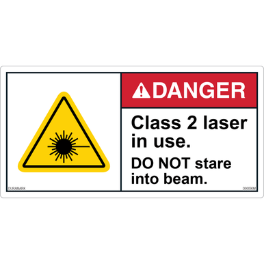ANSI Safety Label - Danger - Class 2 Laser in Use - Do Not Stare