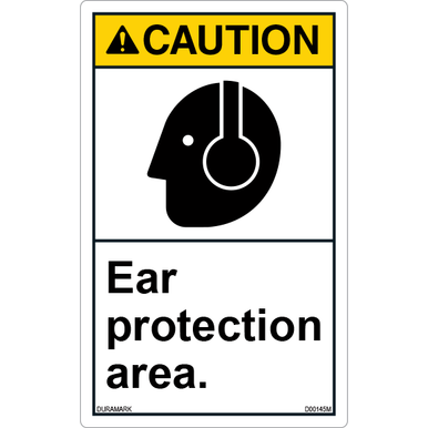 ANSI Safety Label - Caution - Ear Protection Area - Vertical
