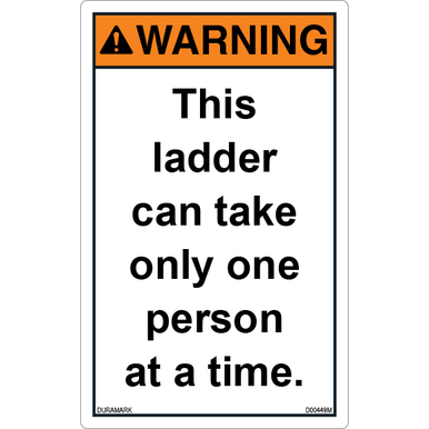 ANSI Safety Label - Warning - Ladder Safety - One Person at a Time ...