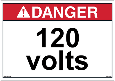 ANSI Safety Label - Danger - Electric Shock - 120 Volts - Horizontal