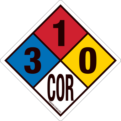 NFPA Diamond 3 1 0 COR Hazard Label