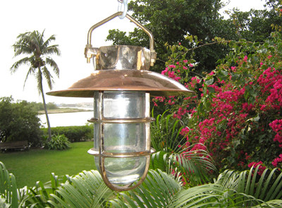 Large Copper Hooded Hanging Passageway Nautical Light - Dock Lights