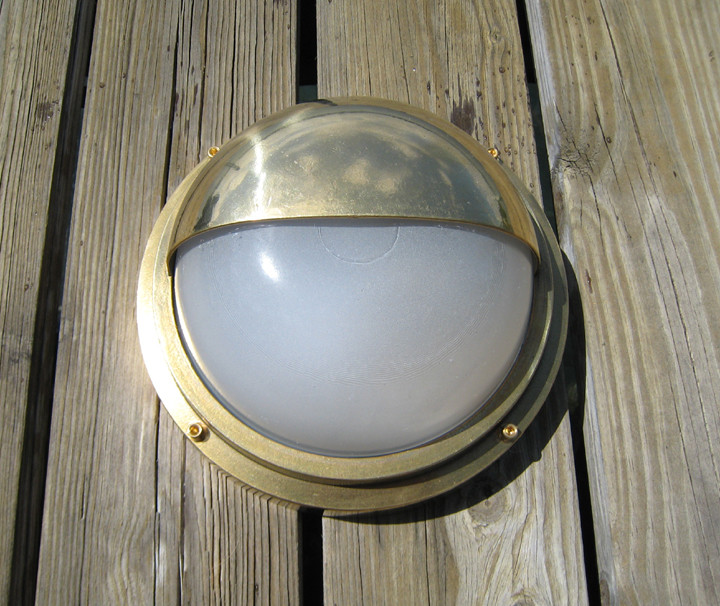Brass Round Hooded Clamshell Nautical Light - Dock Lights