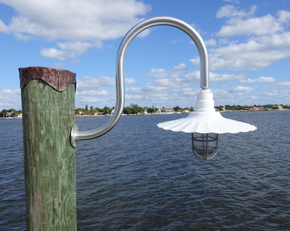 Wall Mount Gooseneck Aluminum Dock Light-Radial Shade - Dock Lights