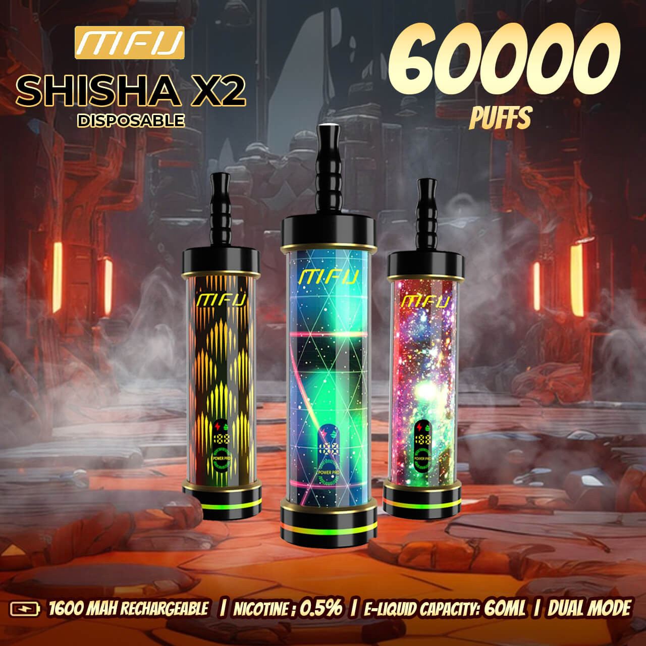 Get MFU SHISHA X2 Hookah Disposable Vape (60000 Puffs)
