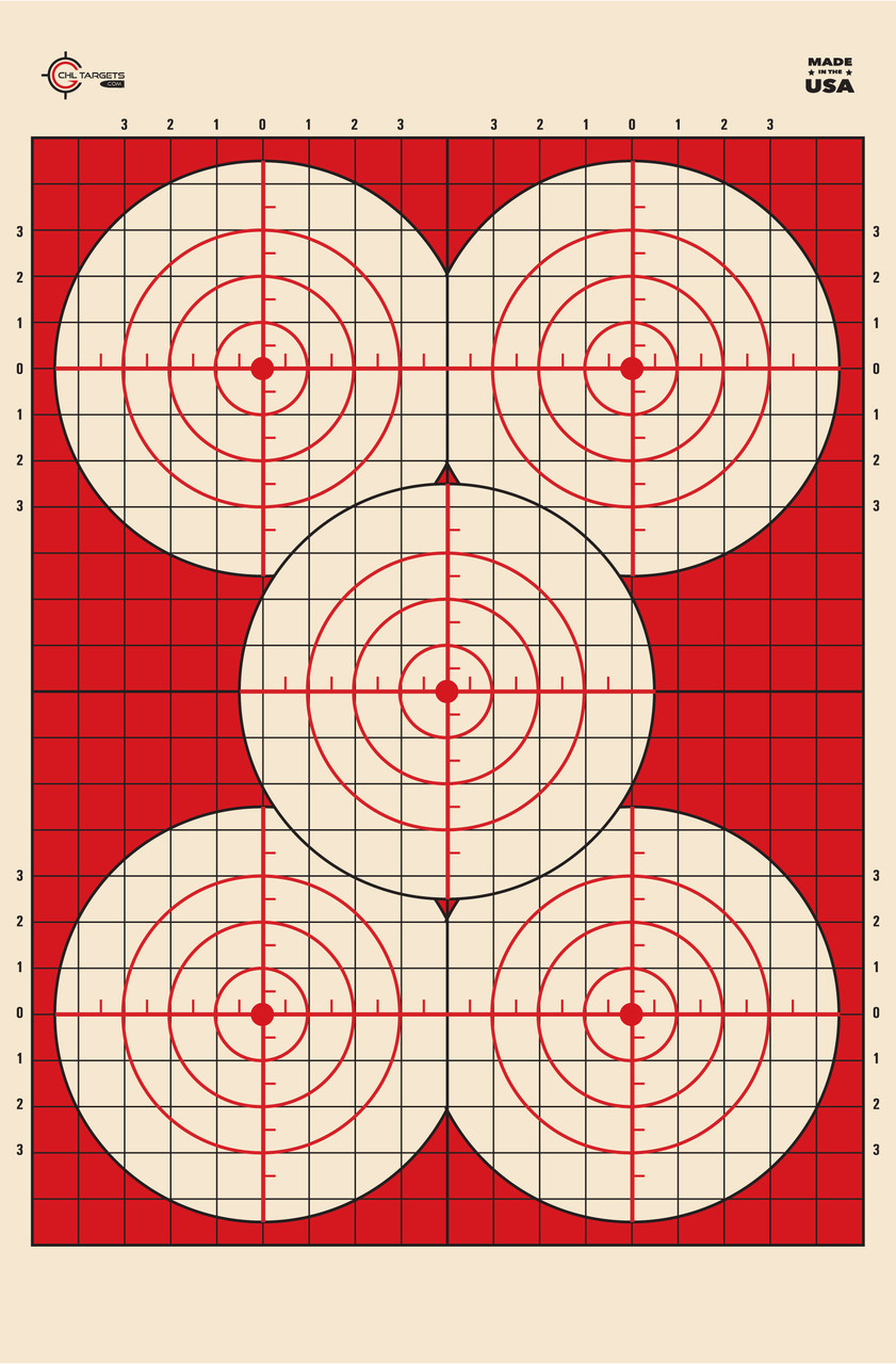 SRT - Sighting Targets - 5Up Bullseye (4 Corners) (100 Target Pack) - CHL Targets