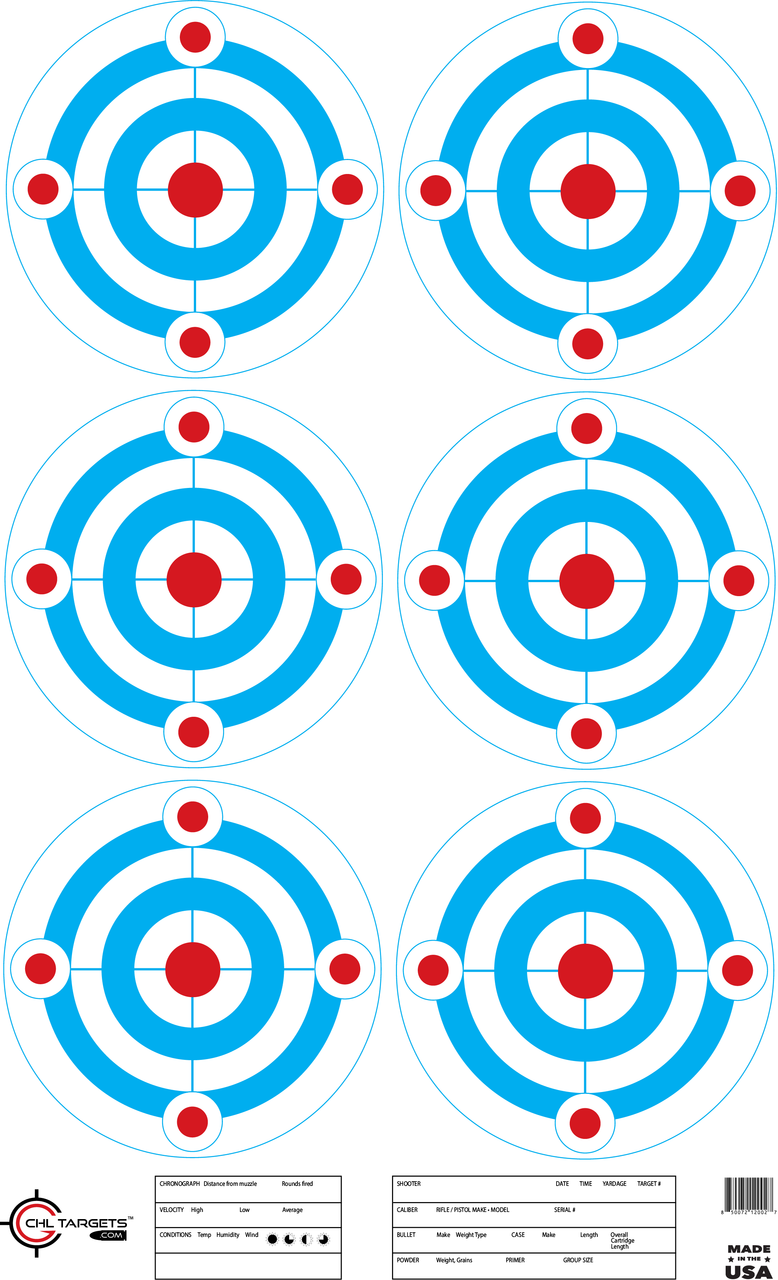 SRT - Bulls Eye Targets - 6Up Multi-Bullseye BLUE (100 Target Pack)