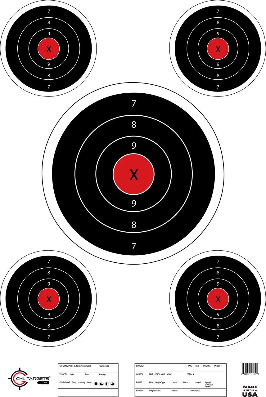 5Up Bullseye Shooting Targets – 100 Pack | CHL Targets