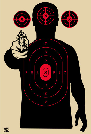 Design #4 (Bad Guy w/ Gun) - BLACK w/ Red Center (100 Target Pack ...