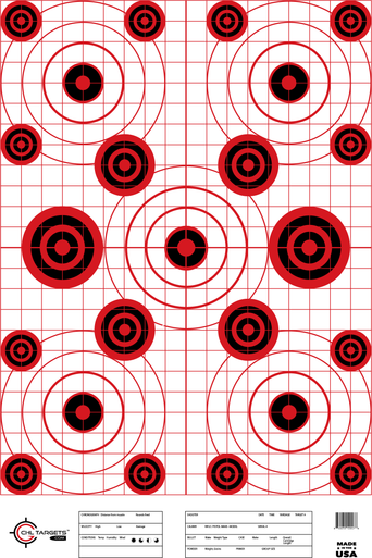 ST-3 Rifle Sighting Targets – bullseyes - 1" Grid 100-Yard Zero (100 Pack)