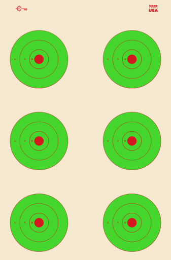 SRT - Bulls Eye Targets - 6Up Bullseye (3 Rings) GREEN (100 Target Pack ...
