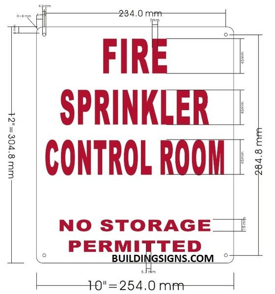 FIRE SPRINKLER CONTROL ROOM NO STORAGE PERMITTED SIGN