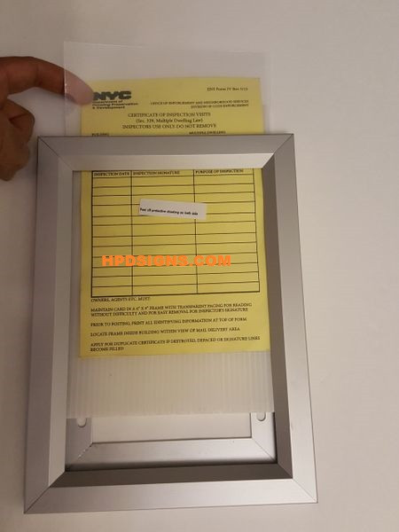 HPD Certificate of inspection visits frame 6 X 9