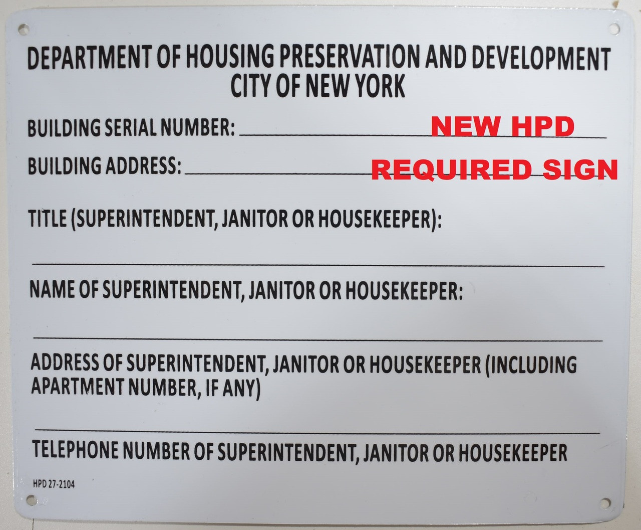 HPD Serial Number Signage HMC §27-2104