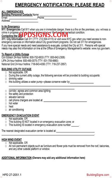 HPD NYC Disaster Response Signage