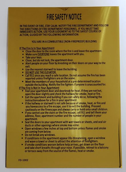 DOOR Fire Safety Notice: Non Fire Proof Building SIGN