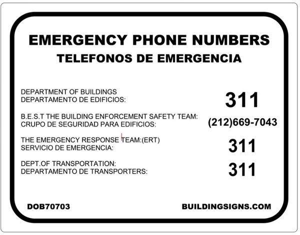 EMERGENCY PHONE NUMBERS - DOB ALUMINUM Sign