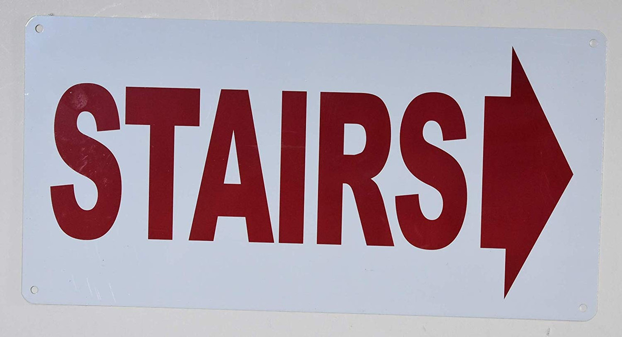 Stairs (Arrow Right) Sign (White Background,Aluminium, )