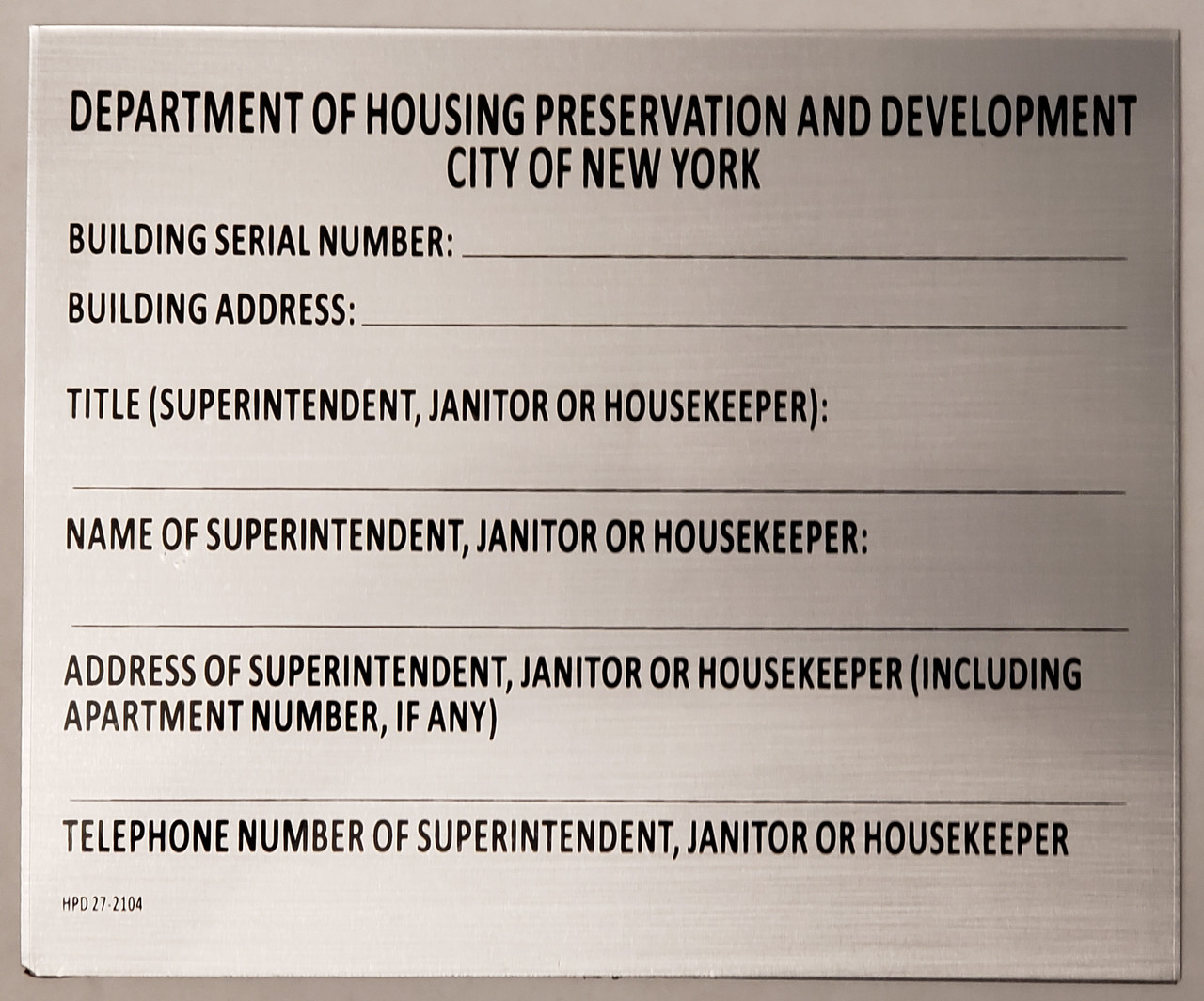 HPD Serial Number Signage HMC §27-2104