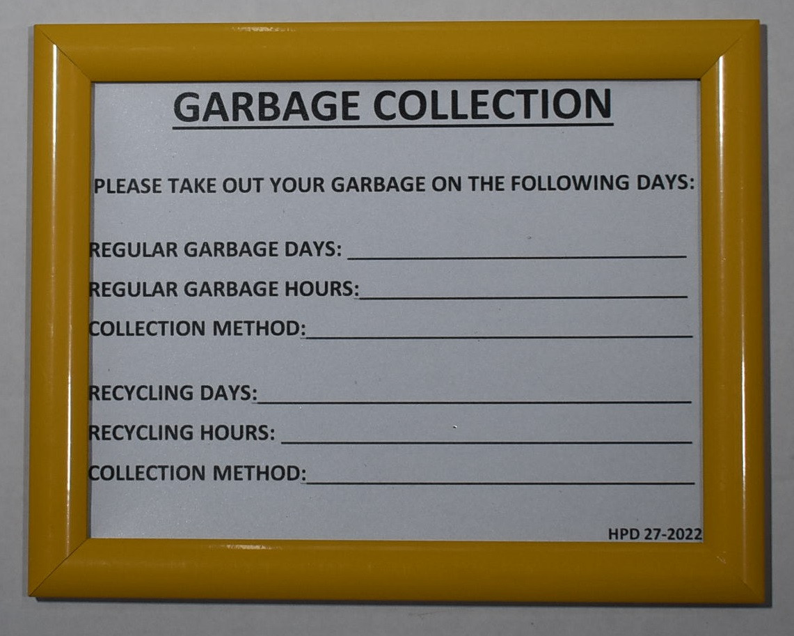 NYC HPD GARBAGE COLLECTION SIGN