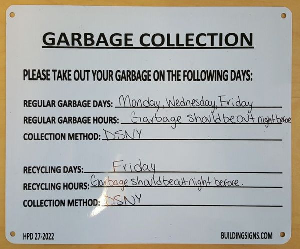 GARBAGE COLLECTION PLEASE TAKE OUT YOUR GARBAGE ON THE FOLLOWING DAYS ...