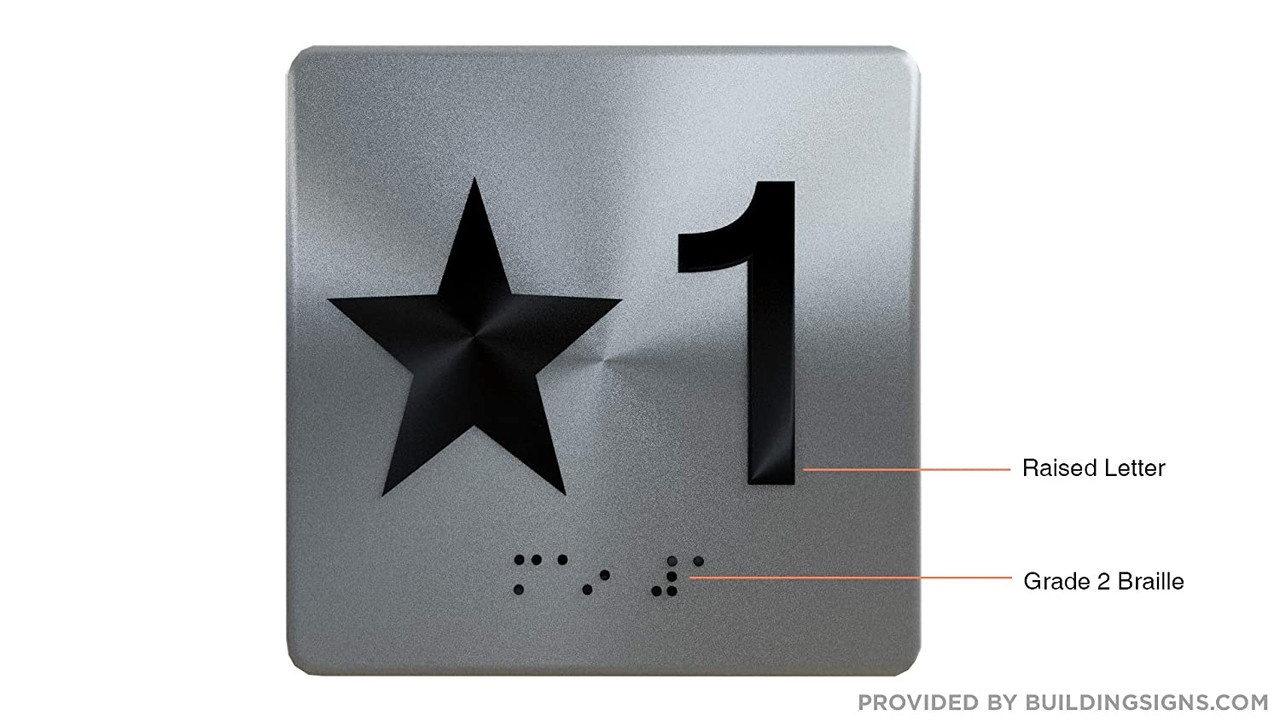 Star 1 (Star 1ST) Elevator Jamb Plate Sign with Braille and Raised ...