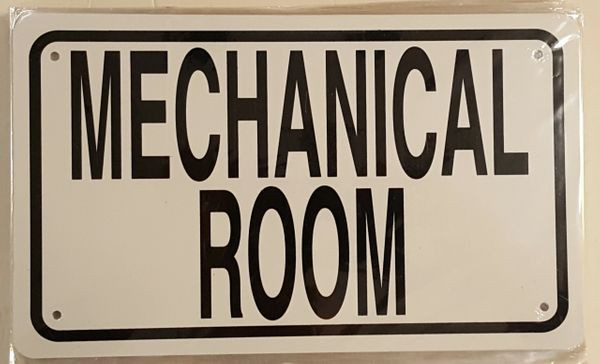 MECHANICAL ROOM SIGN - WHITE ALUMINUM (WHITE,ALUMINUM SIGNS)
