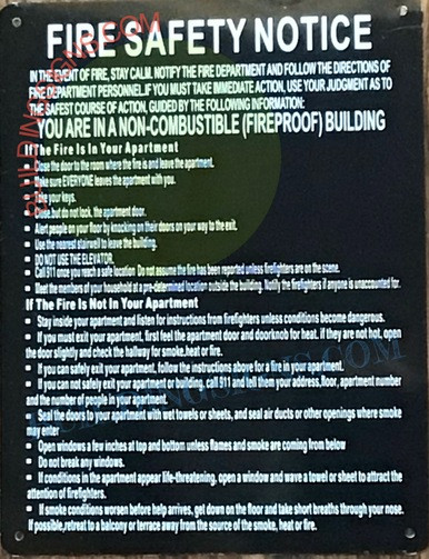 FIRE SAFETY NOTICE FIRE HPD FIRE PROOF BUILDING