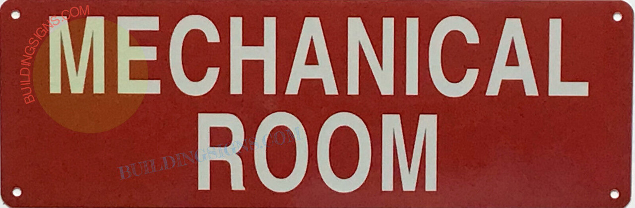 MECHANICAL ROOM SIGN(4x12,RED,ALUMINUM)