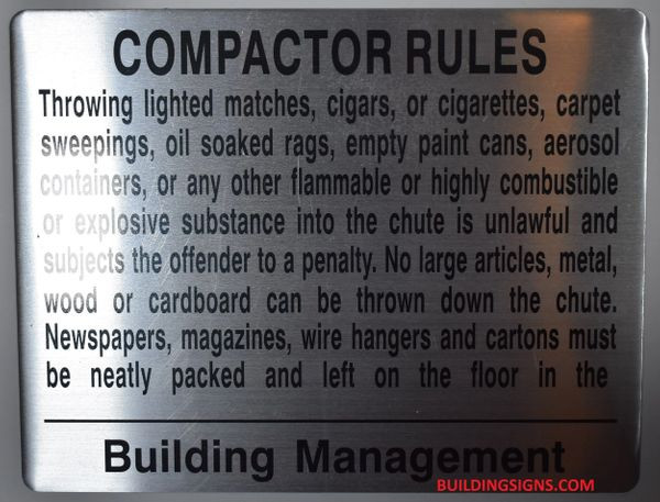 COMPACTOR RULES SIGN (ALUMINUM SIGNS,SILVER)