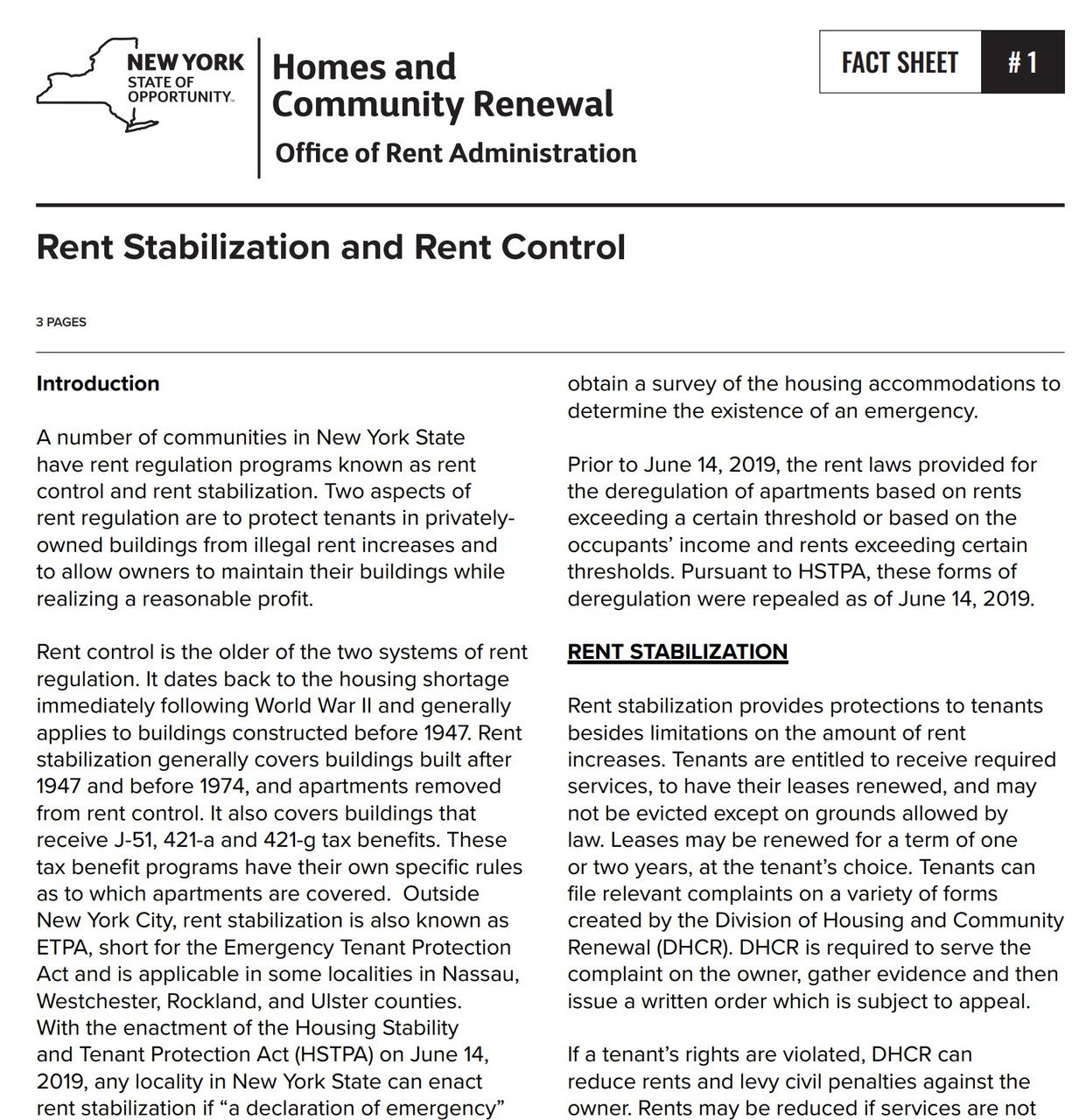 Fact Sheet #1: Rent Stabilization and Rent Control (PDF)