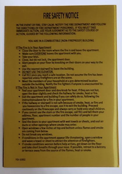 DOOR Fire Safety Notice: Non Fire Proof Building SIGN