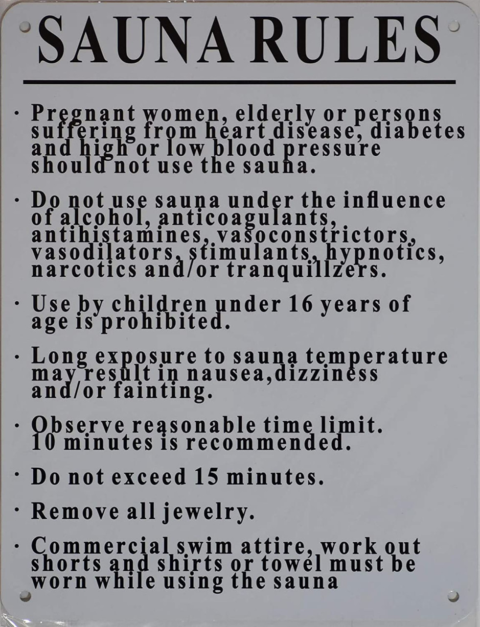 Sauna Rules Sign
