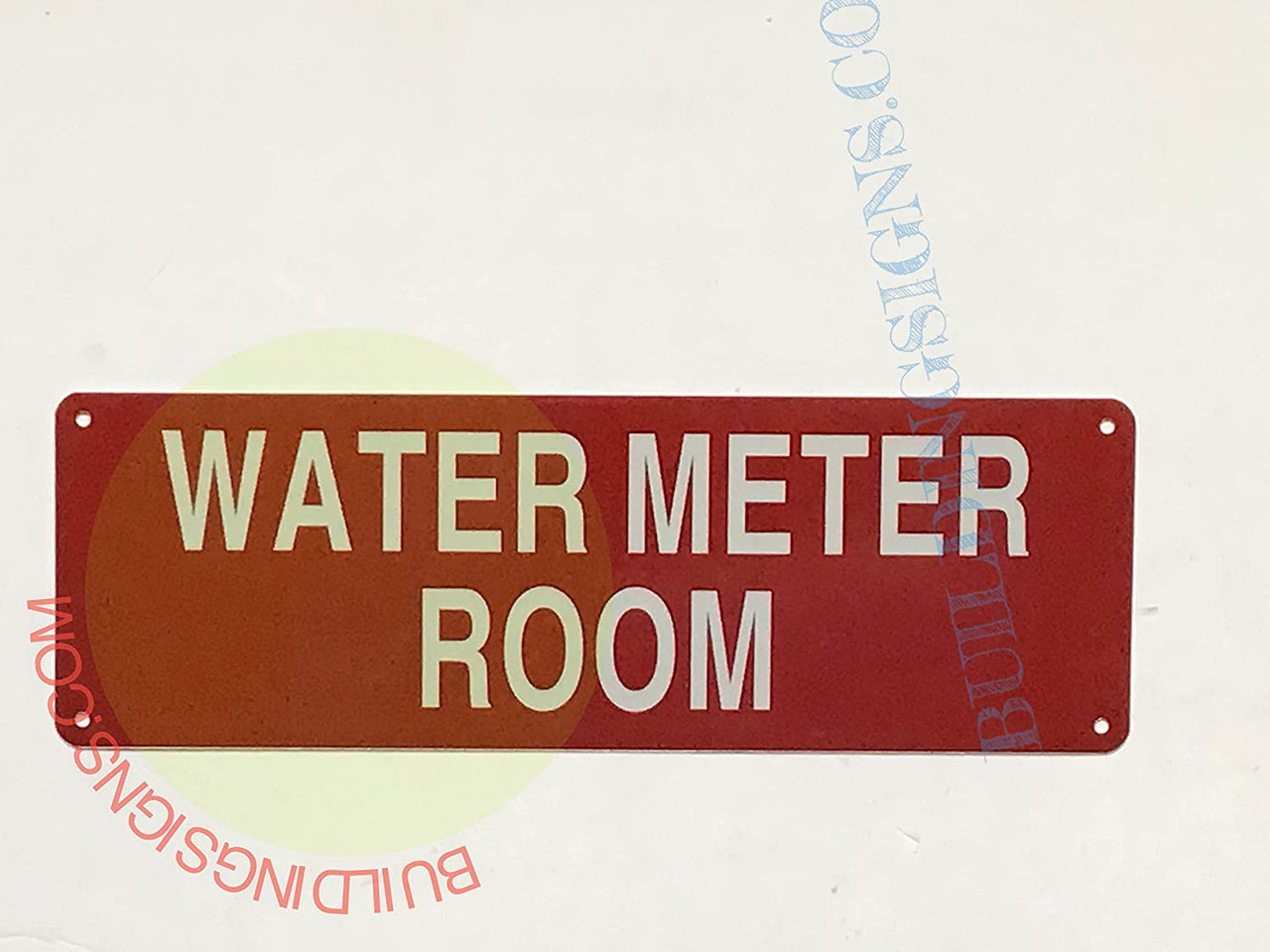 Water Meter Room Sign (Reflective, Aluminum, RED Background, 4X12 INCH)