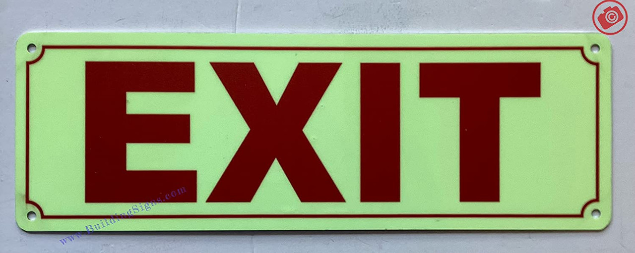 Photoluminescent EXIT SIGN/GLOW IN THE DARK EXIT SIGN (ALUMINIUM, 4x12 ...