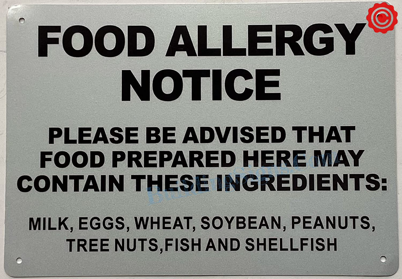 Food Allergy Notice - Resturant food allergy sign (ALUMINIUM ...
