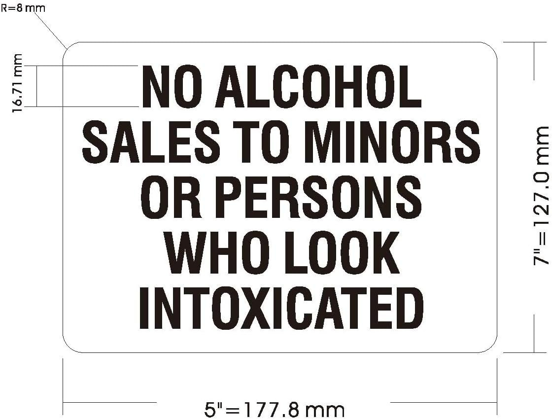 Pack of 5 NO ALCOHOL SALES TO MINORS OR PERSONS WHO LOOK INTOXICATED ...