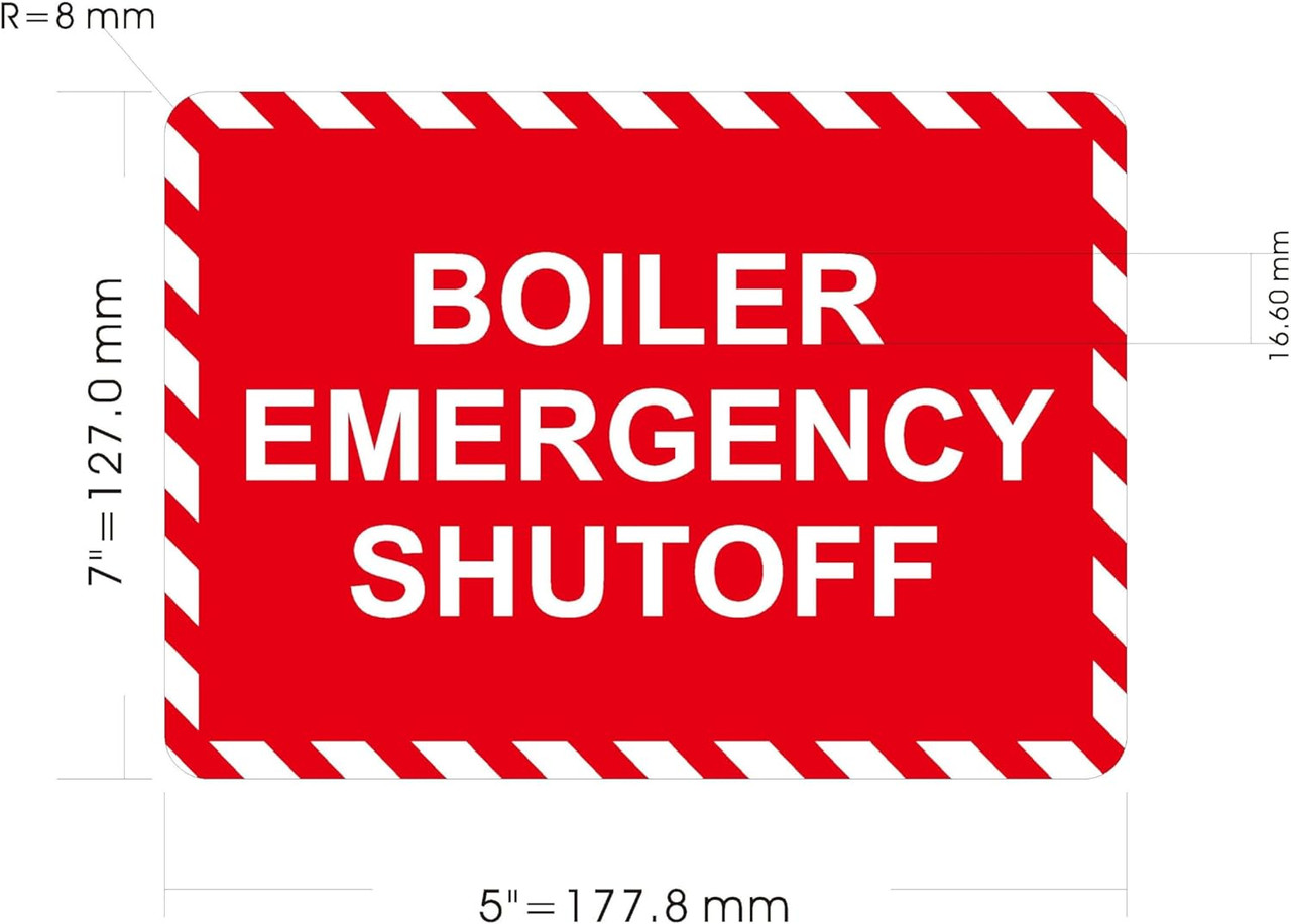 5 PACK -BOILER EMERGENCY SHUT-OFF Decal/STICKER (REFLECTIVE !!!, RED ...