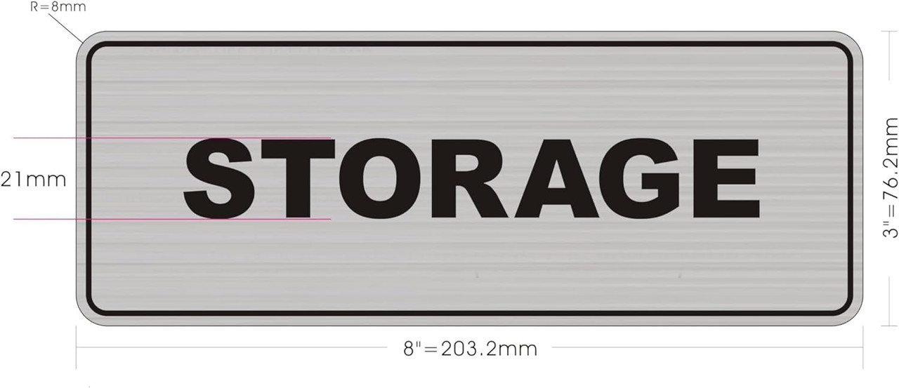 STORAGE SIGN (BRUSH SILVER, SIZE 3X8, ALUMINUM WITH DOUBLE SIDID TAPE ...