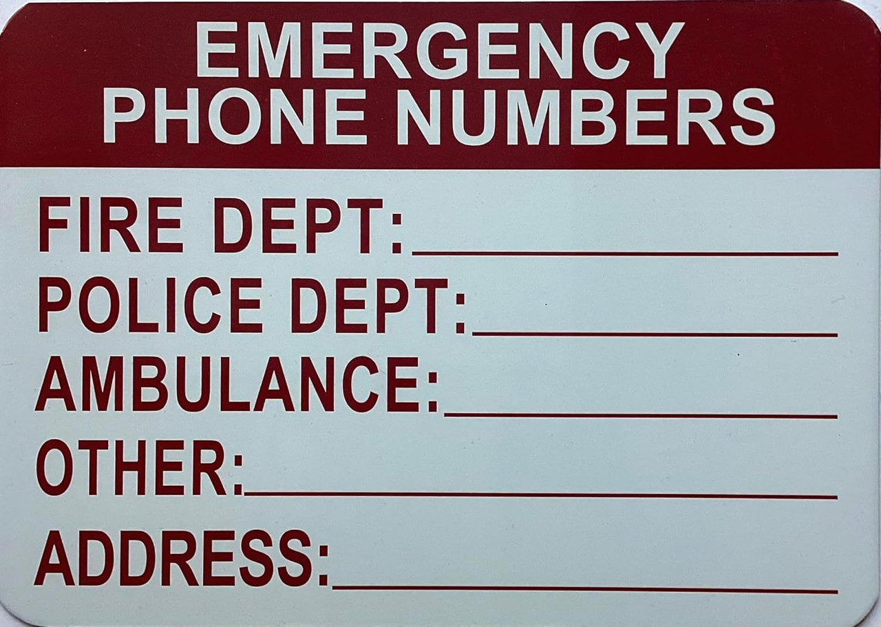 2 pack - EMERGENCY PHONE NUMBER SIGN (White, SIZE 5x7, ALUMINUM WITH ...