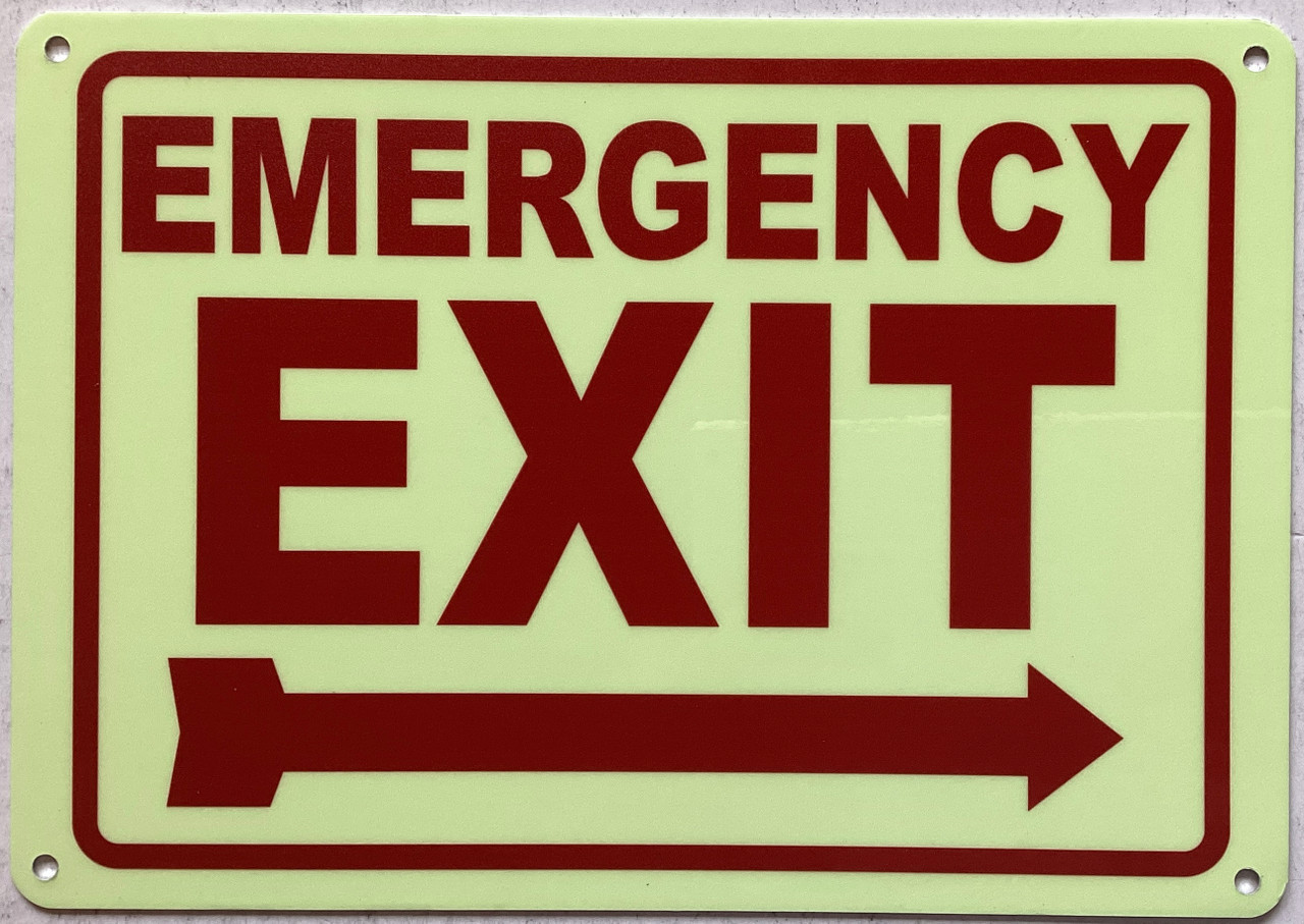 EMERGENCY EXIT RIGHT ARROW SIGN, 7X10 GID