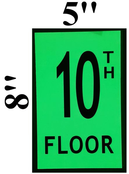 FLOOR NUMBER Sign - 10TH FLOOR Sign - PHOTOLUMINESCENT GLOW IN THE DARK ...