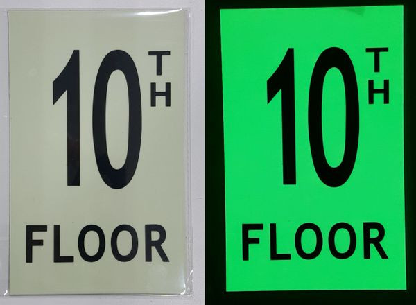 FLOOR NUMBER Sign - 10TH FLOOR Sign - PHOTOLUMINESCENT GLOW IN THE DARK ...