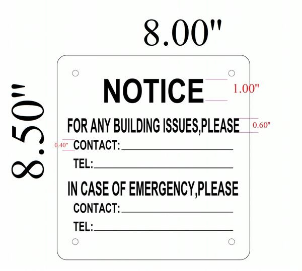 EMERGENCY CONTACT SIGN- (ALUMINUM SIGNS 8.5X8)-El blanco Line